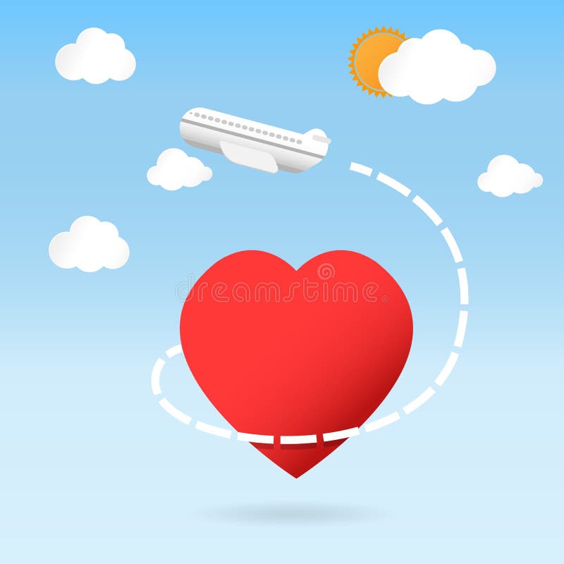 Airplane Fly Around the Red Heart Shape Love Traveling Concept Stock ...