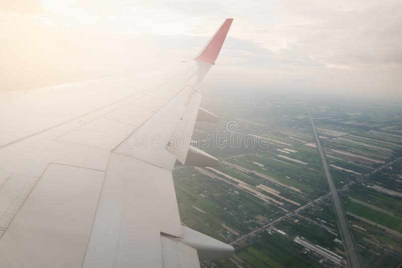 Airplane Fly Over the Green Land Stock Image - Image of travel ...