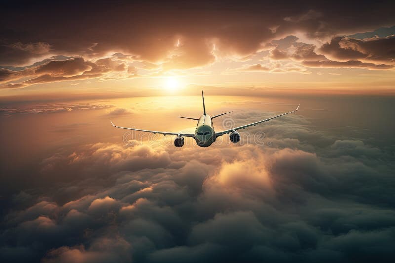 An Airplane Flying Above the Clouds in the Sky with the Sun in the ...
