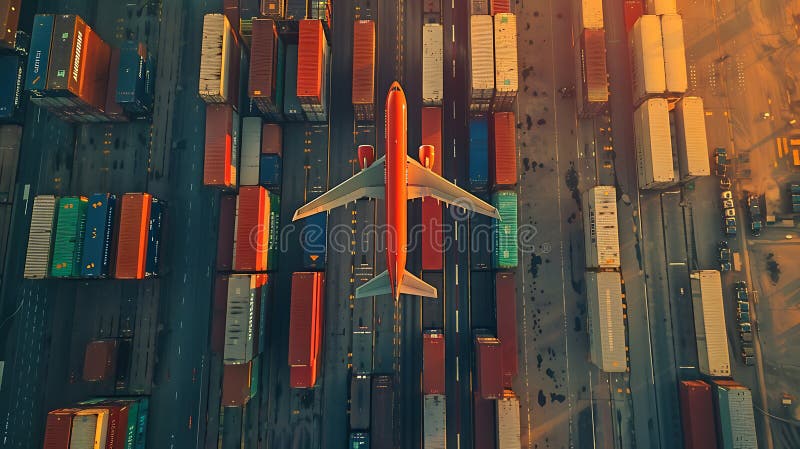 Airplane Flying Above Container Depo. Container Ship for Import and ...