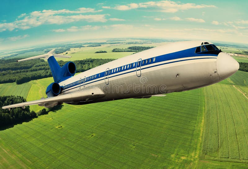 Airplane Flying Above Earth Stock Image - Image of aviation, sunset ...