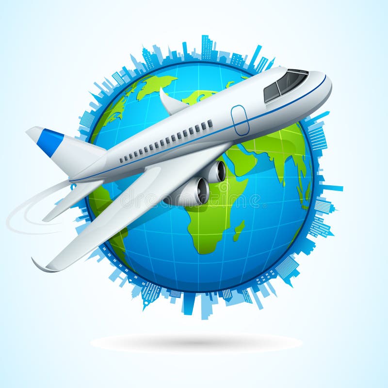 Airplane Flying Around Earth Stock Vector - Illustration of city ...