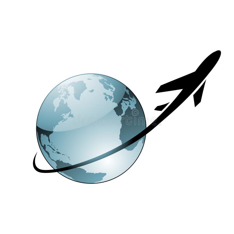 Airplane Flying Around a Grey Glossy Globe Stock Vector - Illustration ...