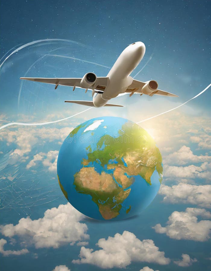 Airplane Flying Around the World. Generative AI Stock Illustration ...