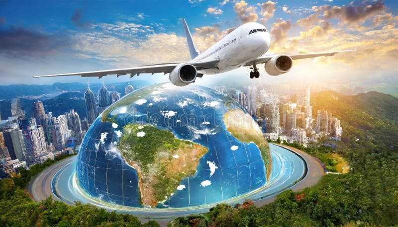 Airplane Flying Around the World. Generative AI Stock Illustration - Illustration of tour ...