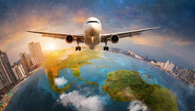 Airplane Flying Around the World. Generative AI Stock Illustration ...