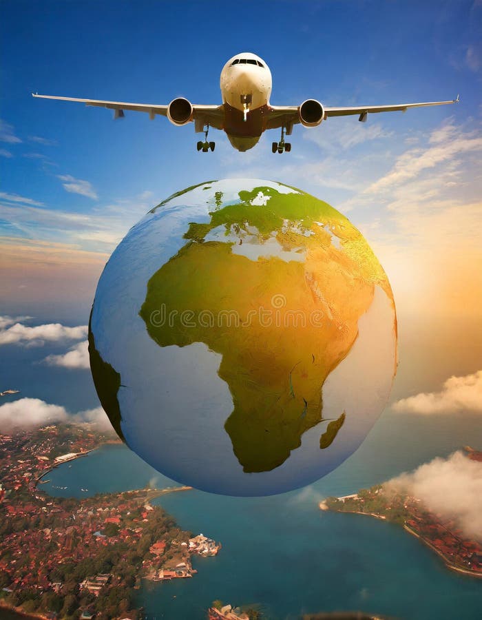 Airplane Flying Around the World. Generative AI Stock Illustration ...