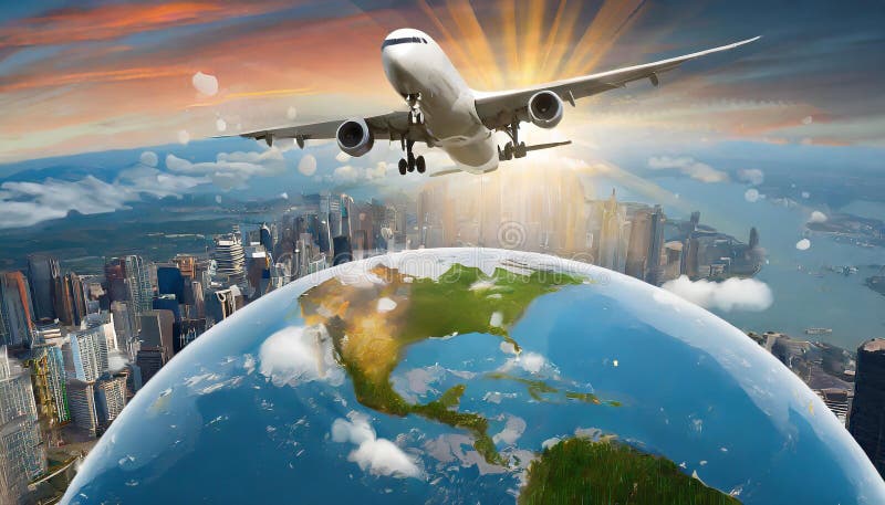 Airplane Flying Around the World. Generative AI Stock Illustration ...
