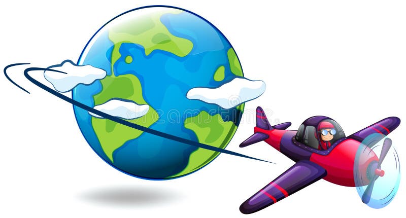 Cartoon Airplane Flying Around The World