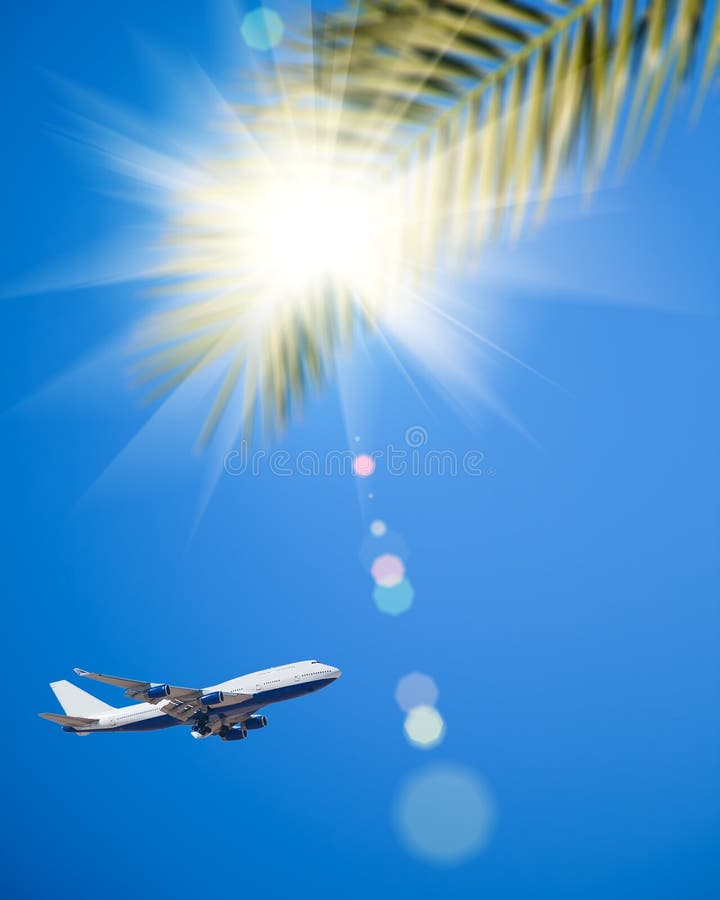 Airplane Flying in Blue Sky Stock Photo - Image of concept, scenic ...