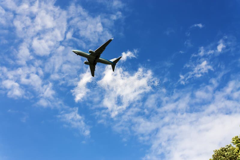 Airplane Flying at Blue Sky Stock Image - Image of blue, power: 35654247
