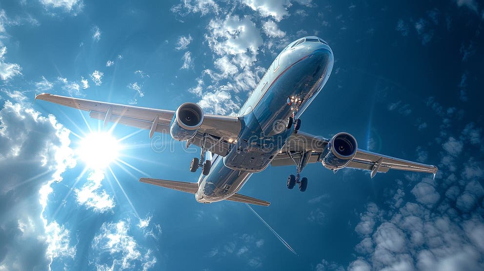 An Airplane is Flying through a Bright Blue Sky. AI Generated Stock ...