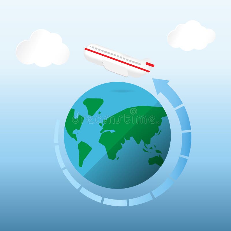 Airplane Flying with Circle Arrow Around the Planet Stock Vector ...