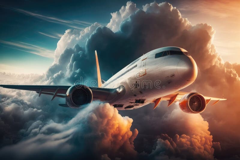 Airplane Flying in the Clouds. Conceptual Image. Stock Illustration ...