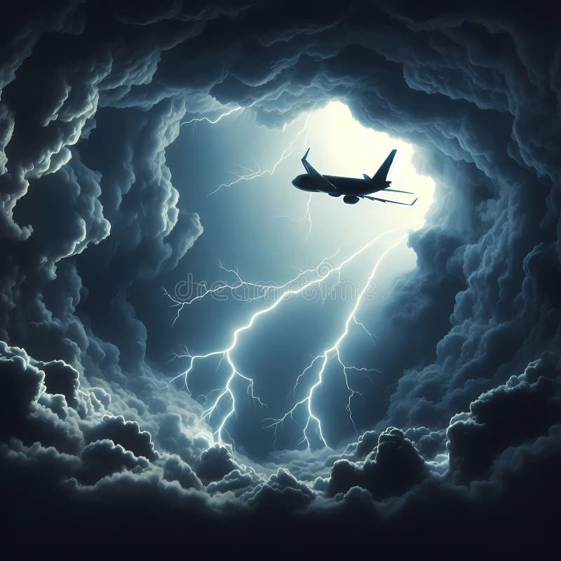 Airplane Nighttime Thunderstorm Stock Illustration - Illustration of ...
