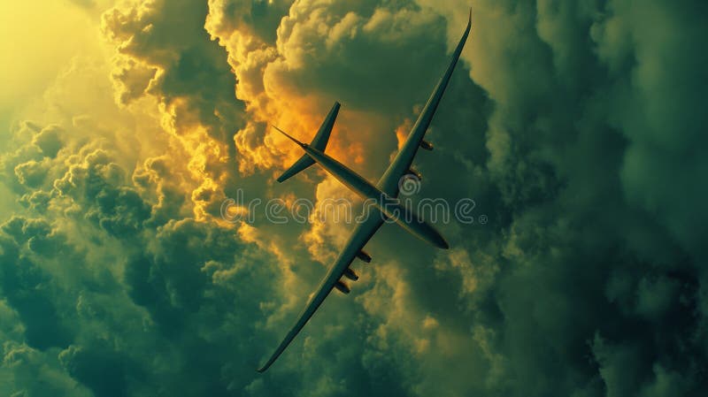 Airplane Flying through Dramatic Storm Clouds Stock Illustration ...