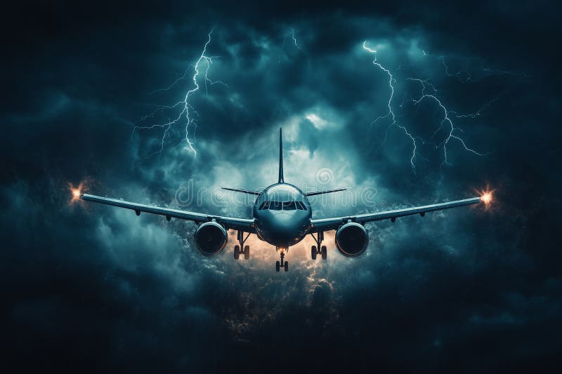 Airplane Flying through a Dramatic Thunderstorm with Lightning ...