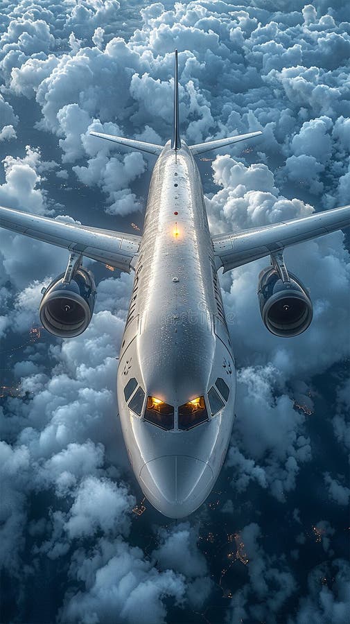 Airplane Flying at Flight in the Sky Above the Clouds Stock ...