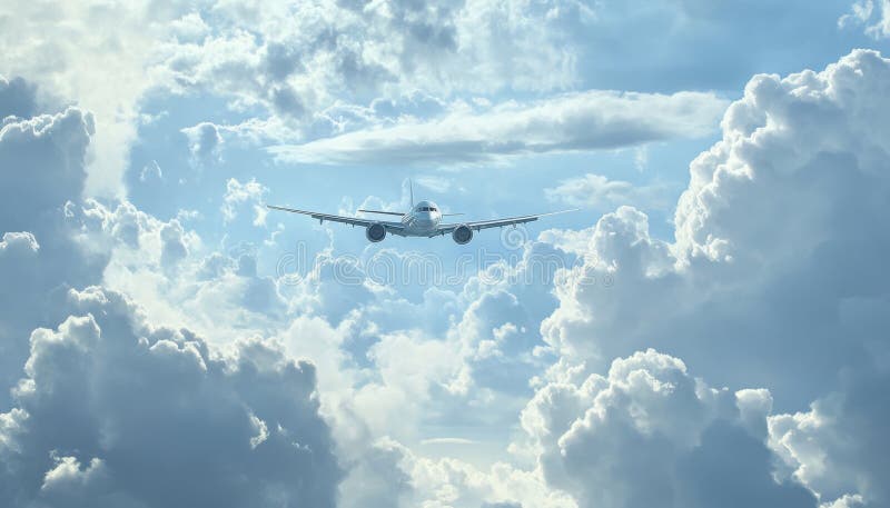Airplane Flying through Fluffy Clouds during Daylight Stock Photo ...