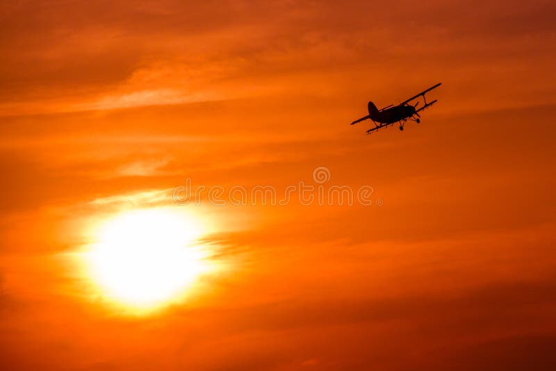 Airplane Flying in Golden Sunset Stock Photo - Image of sunrise, people ...