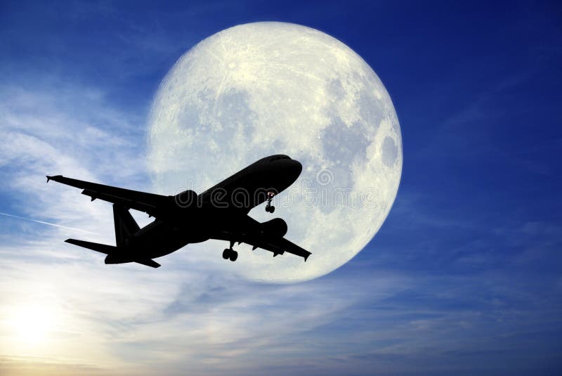 Airplane Flying in the Night Stock Image - Image of plane, transport ...