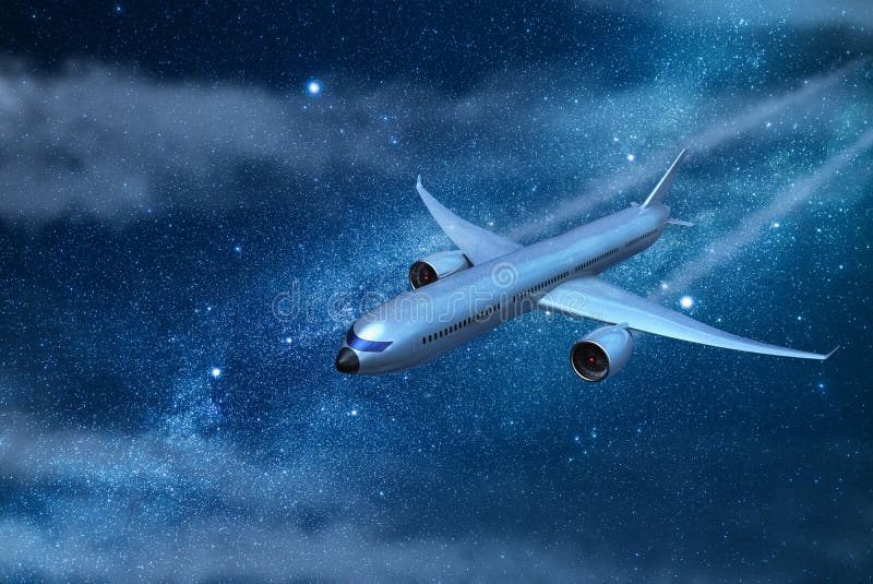 Airplane In The Sky At Night