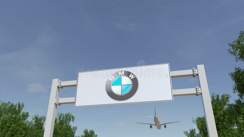 Airplane Flying Over Advertising Billboard with BMW Logo. Editorial 3D ...