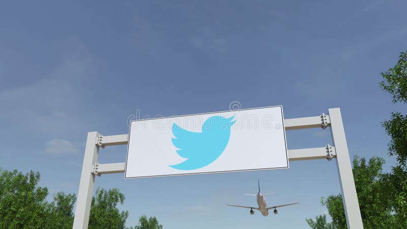 Airplane Flying Over Advertising Billboard with Twitter, Inc. Logo ...