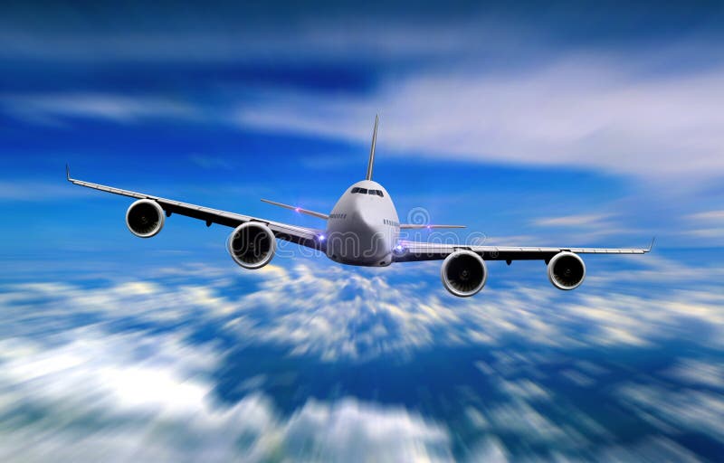 Airplane Flying Over Cloudy Sky Stock Illustration - Illustration of ...