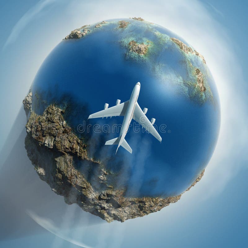 Airplane flying over Earth stock illustration. Illustration of space ...