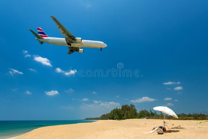 Airplane Flying Over The Island Beach Stock Photo - Image: 40469202