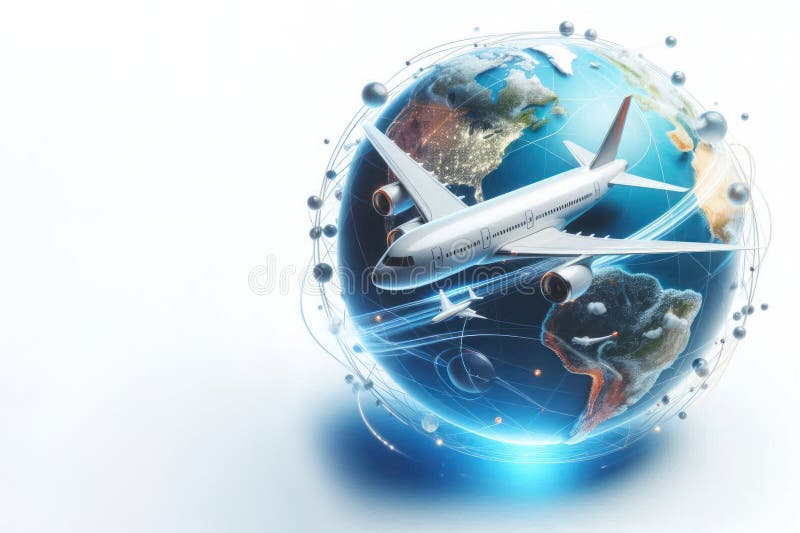 An Airplane Flying Over Planet Earth. Space for Text. Stock Image ...