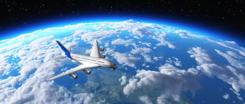 Airplane Flying Over Planet Stock Image - Image of abstract, journey ...