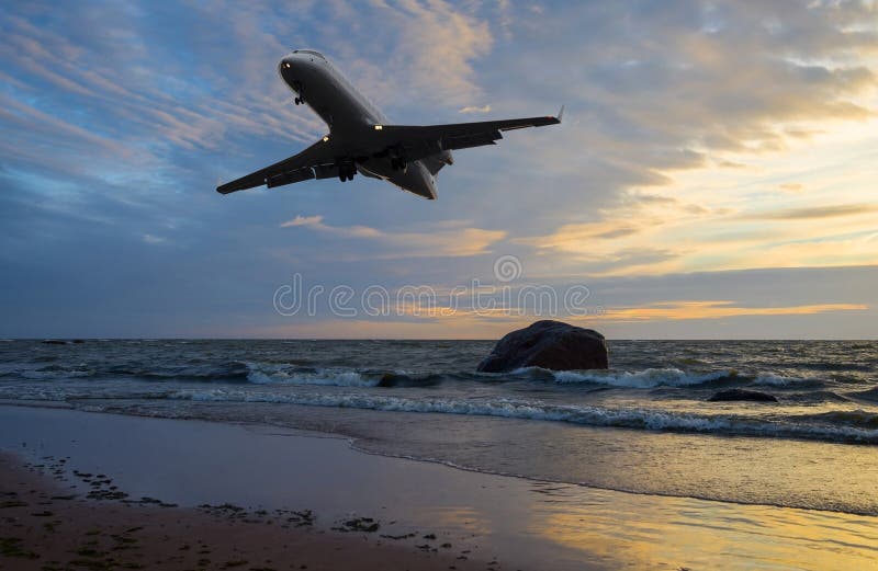 Airplane Flying Over the Sea Stock Image - Image of summer, flight ...