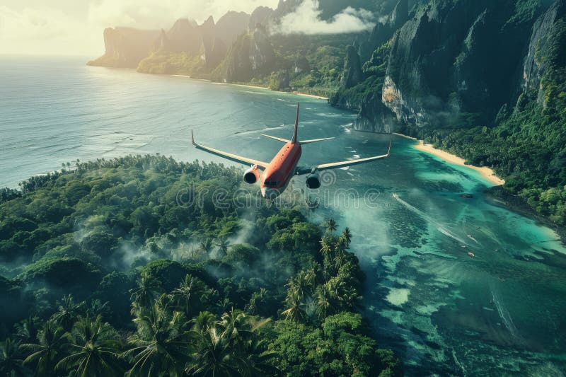 Airplane Flying Over Tropical Islands. Stock Photo - Image of exotic ...