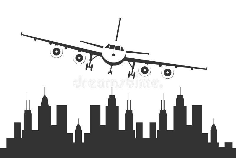 Airplane Flying Over Town Silhouette Stock Illustrations – 80 Airplane ...