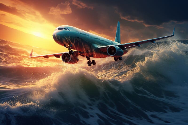 Airplane Flying Over the Water of an Ocean. Generative AI Stock Photo ...
