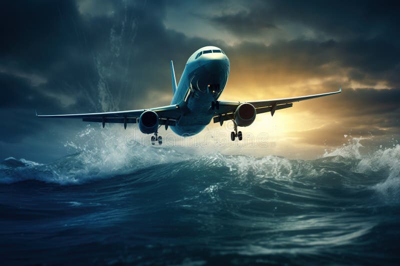 Airplane Flying Over the Water of an Ocean. Generative AI Stock Image ...