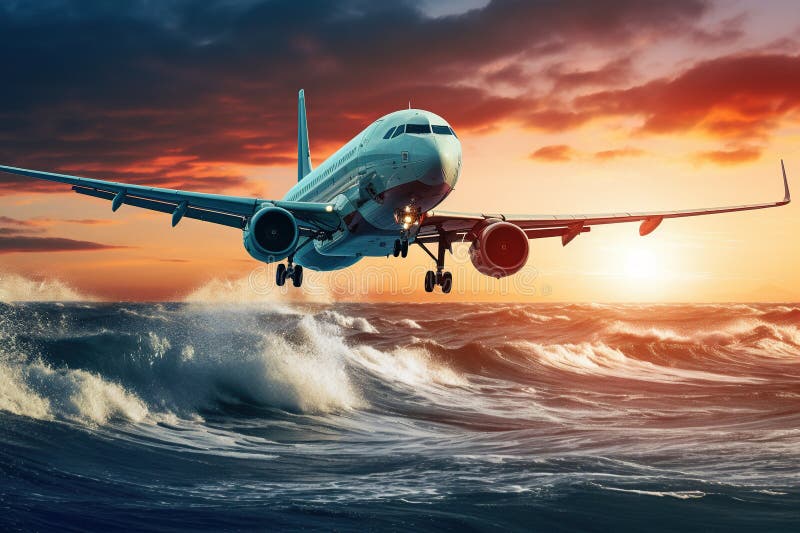 Airplane Flying Over the Water of an Ocean. Generative AI Stock Image ...
