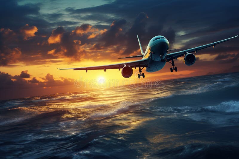 Airplane Flying Over the Water of an Ocean. Generative AI Stock Image ...