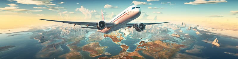 An Airplane is Flying Over a World Map Stock Illustration ...