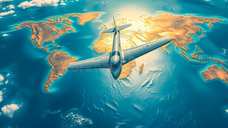 Airplane Flying Over the World Map. Stock Illustration - Illustration ...