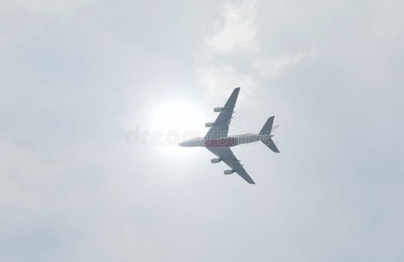 Airplane Flying Pass Sun on Sky in Sunshine Day Stock Photo - Image of ...