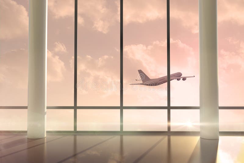 Airplane Flying Past Window at Sunrise Stock Illustration ...