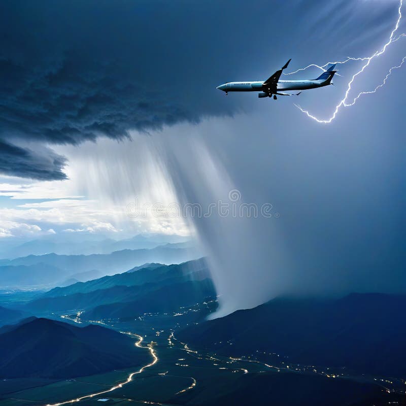 Airplane Flying through Storm Clouds with Private Jet Stock ...