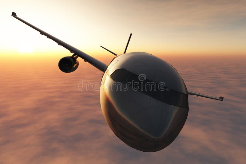 Airplane Flying in the Sunset 3D Render Stock Photo - Image of ...