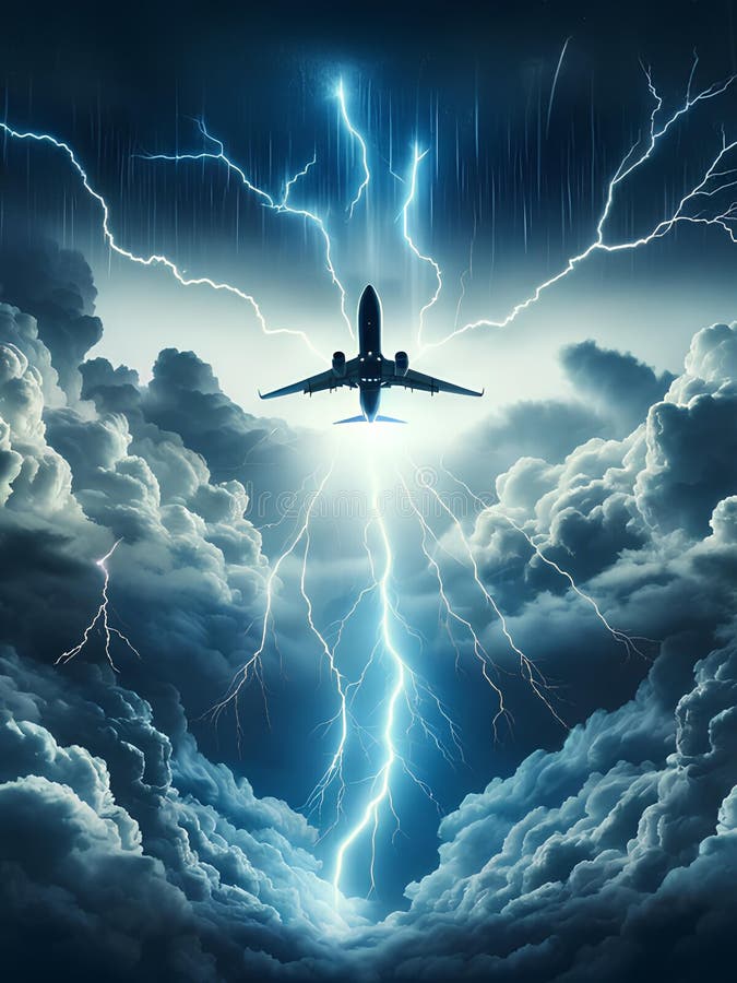 An Airplane Flying through a Thunderstorm Stock Illustration ...