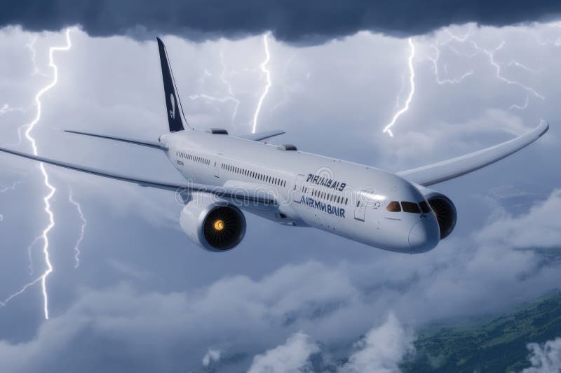 Airplane Flying through a Thunderstorm with Dramatic Lightning Strikes ...