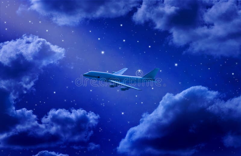 Airplane In The Sky At Night