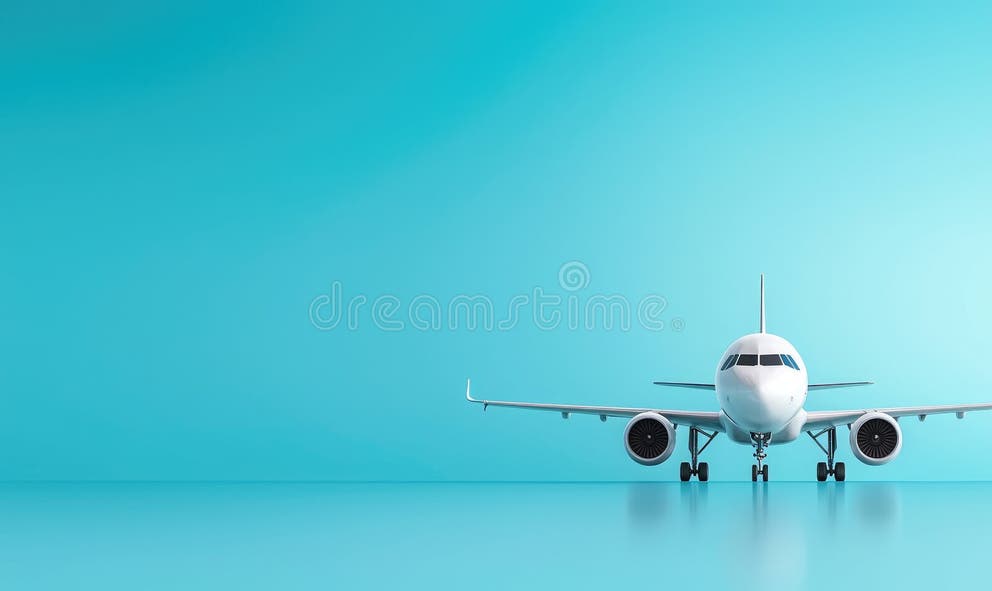Airplane Front View, Minimalistic Style, Turquoise Background Stock ...